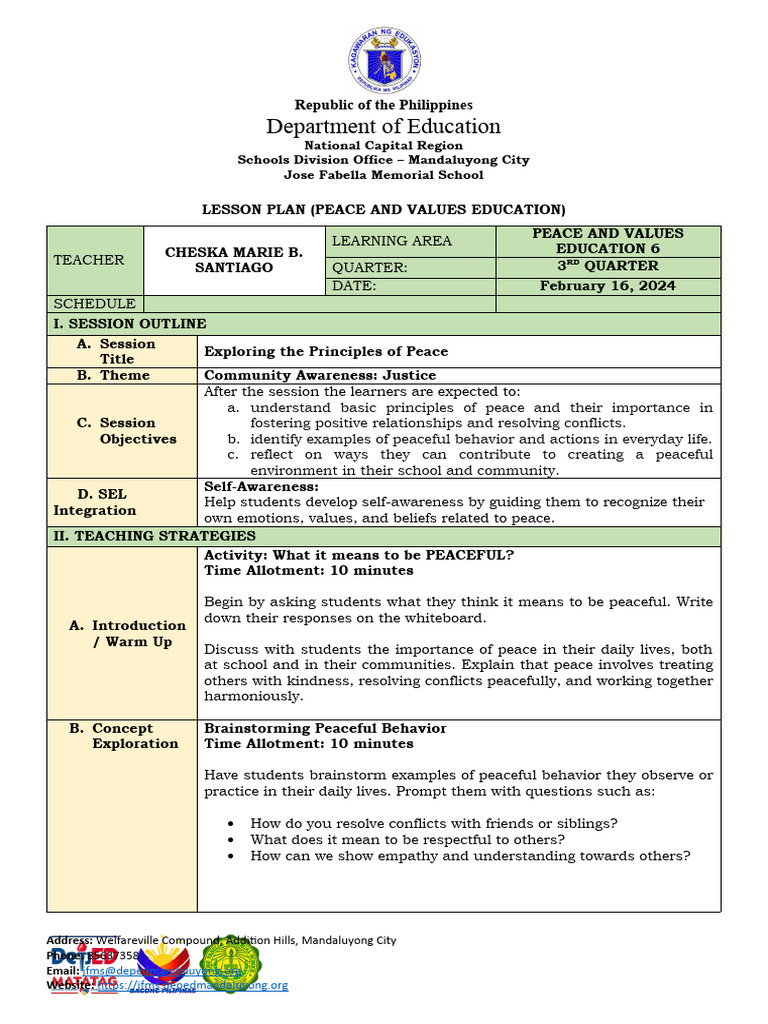 Peace and Values DLP Feb 16, 2024 | PDF | Forgiveness | Peace