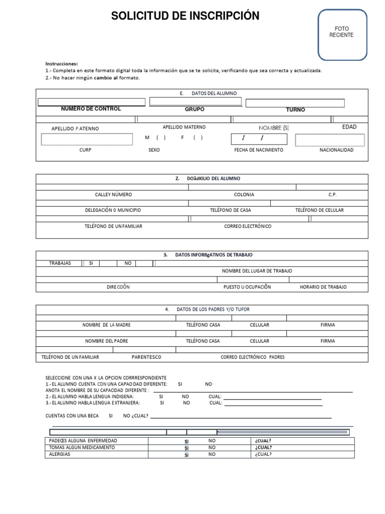 SOLICITUD DE INSCRIPCION | PDF