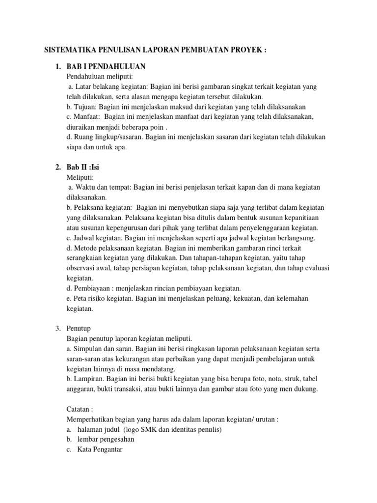 Sistematika Penulisan Laporan Pembuatan Proyek | PDF