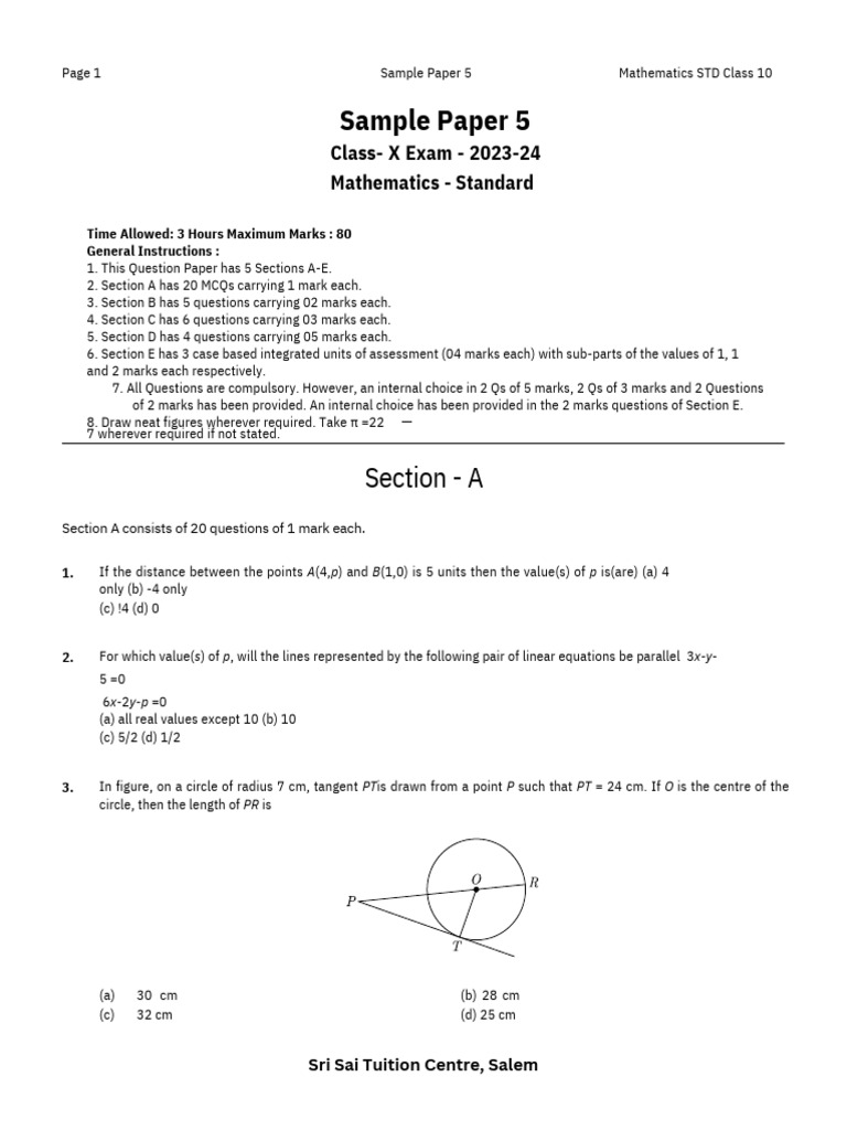 Pre-Board Papers With MS Maths STD - Removed - Removed PDF | PDF | Circle | Area
