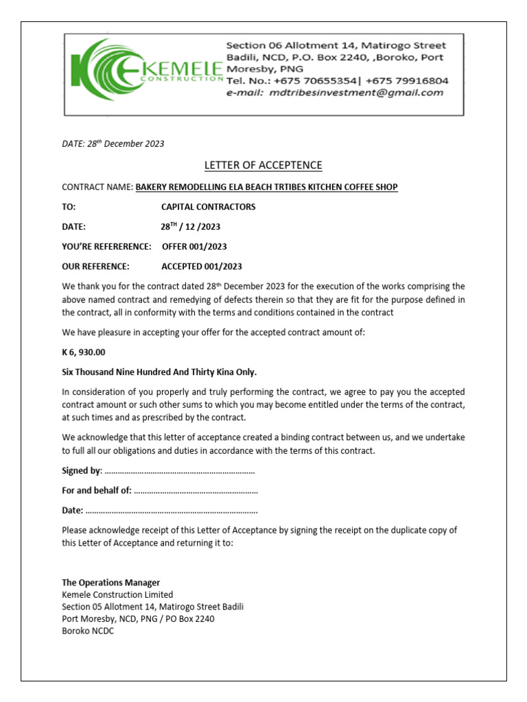 Letter of Acceptence | PDF