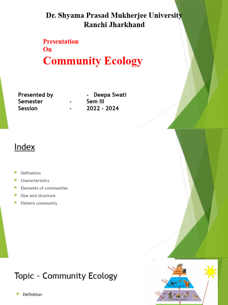 Community Ecology: Dr. Shyama Prasad Mukherjee University Ranchi ...
