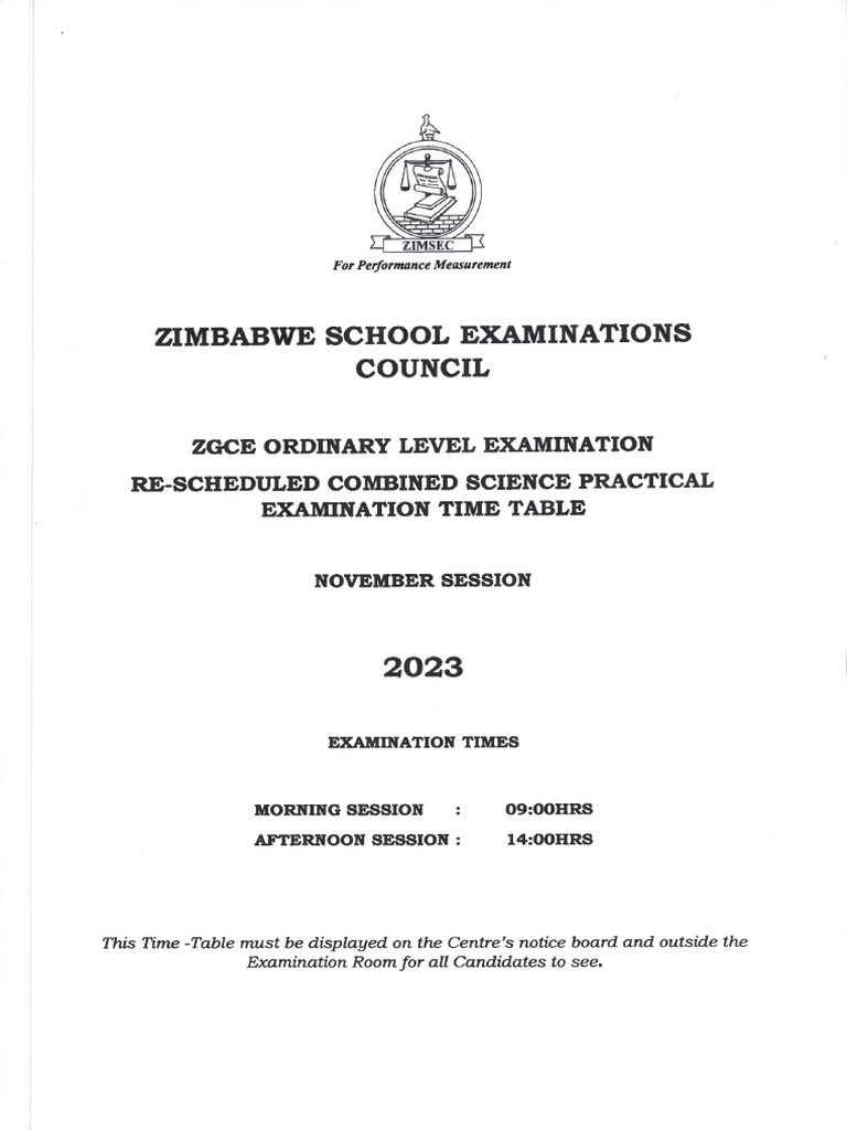 Revised Combined Science Time Table | PDF