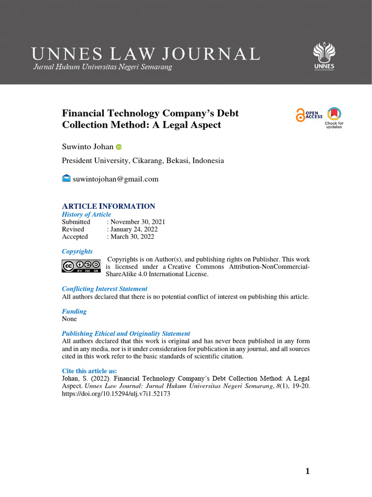 Financial Technology Company's Debt Collection Method A Legal Aspect ...