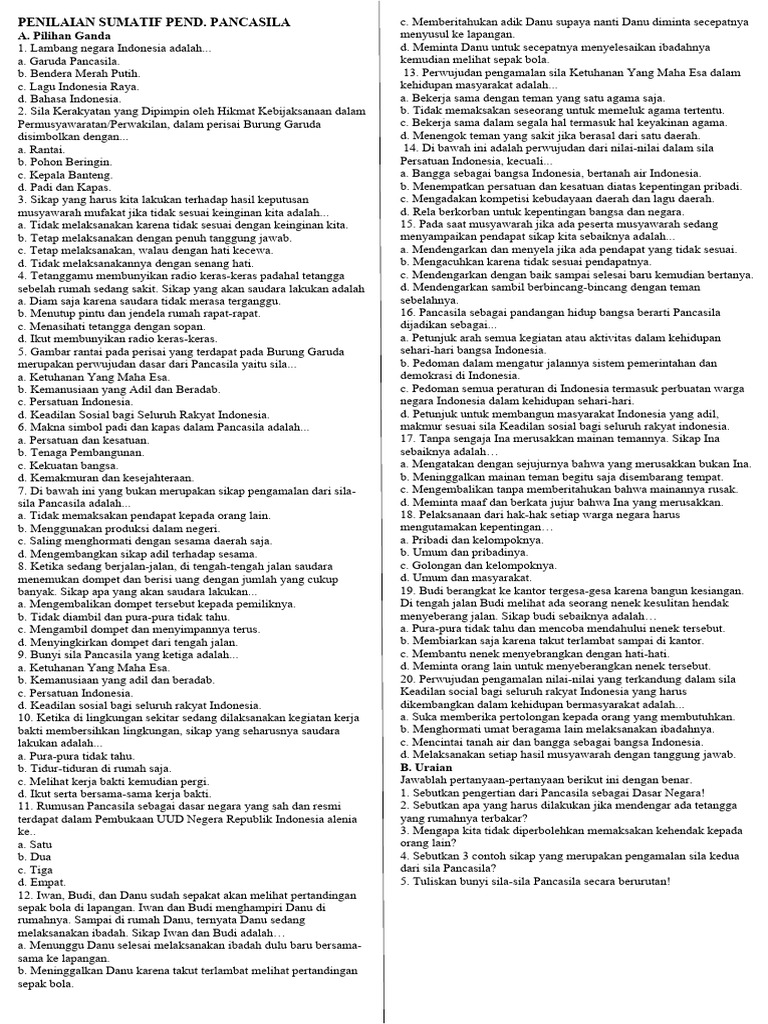 PENILAIAN SUMATIF PEND Pancasila | PDF