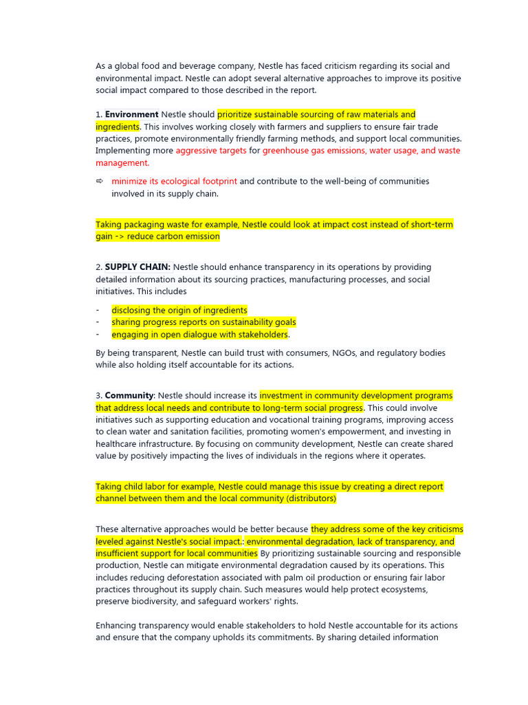 Assignment 2 Teamwork Nestle Pdf Sustainability Supply Chain