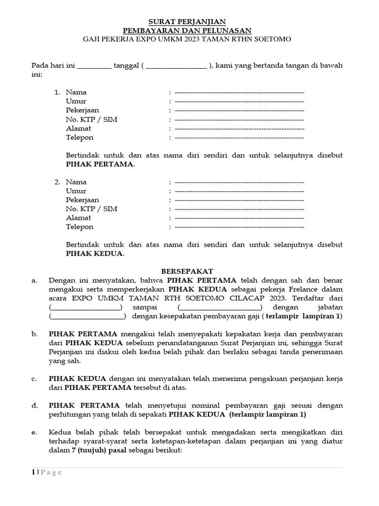 Contoh Surat Perjanjian Utang Piutang FH UII | PDF