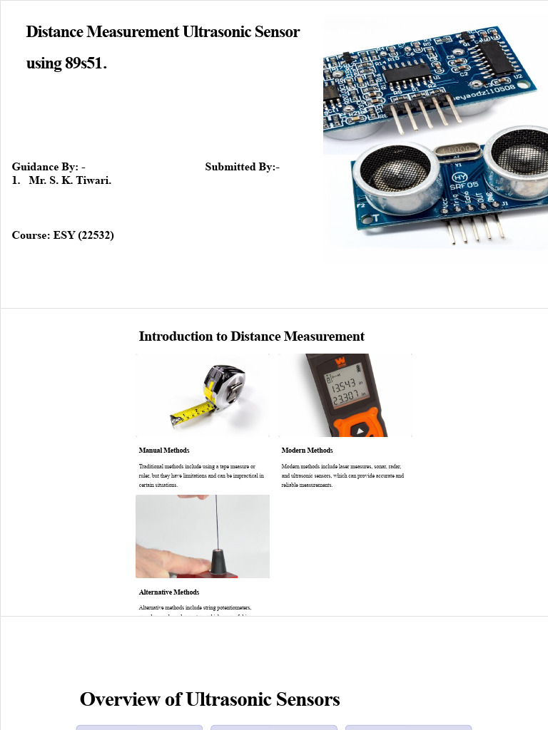 Distance Measurement Ultrasonic Sensor Using 89s51 | PDF | Ultrasound ...