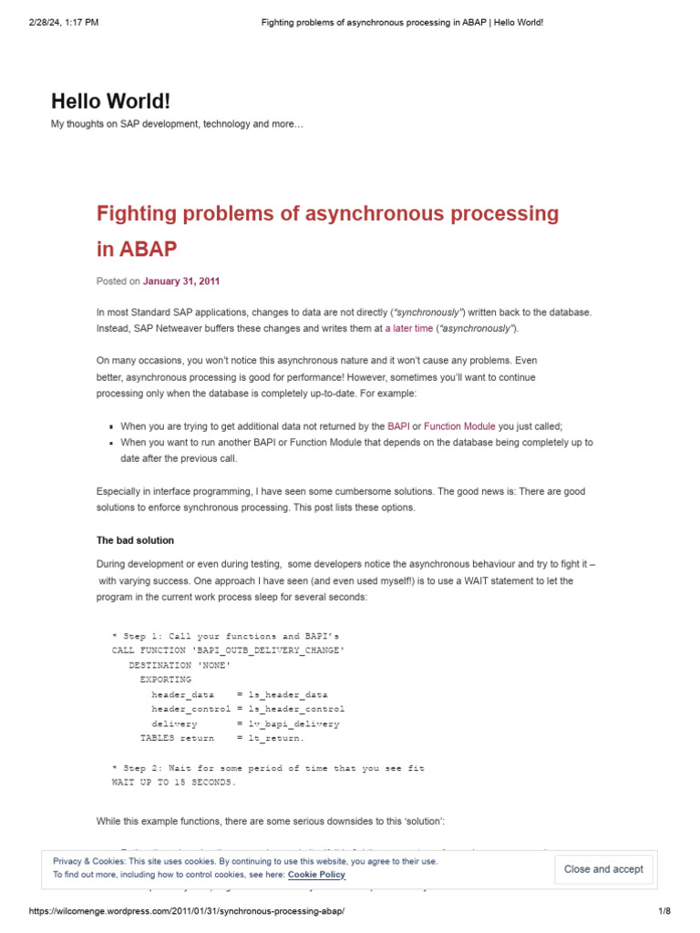 Fighting Problems of Asynchronous Processing in ABAP - Hello World! | Download Free PDF ...
