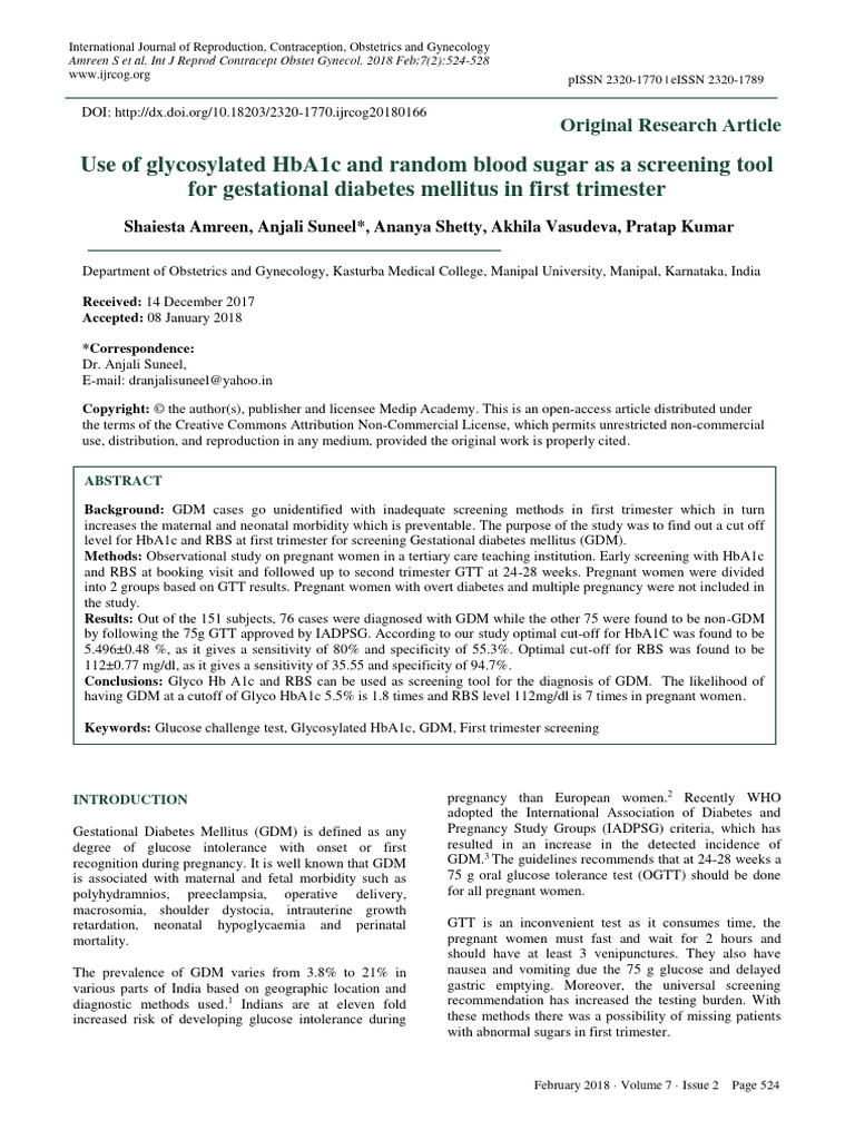 Use of Glycosylated HbA1c and Random Blood Sugar As A Screening Tool ...