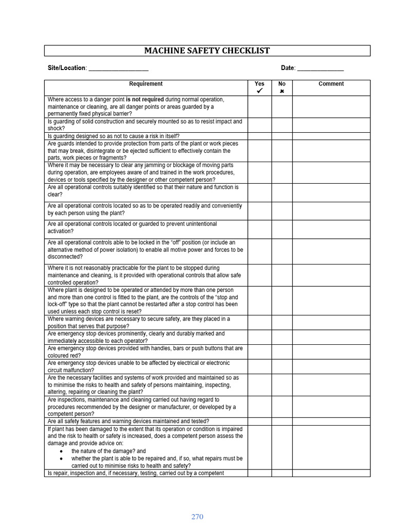 006 - Machine Safety Checklist | PDF | Safety | Occupational Safety And ...