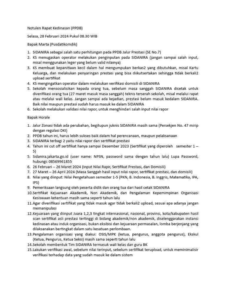 Notulen Rapat Kedinasan PPDB | PDF | Karier & Perkembangan