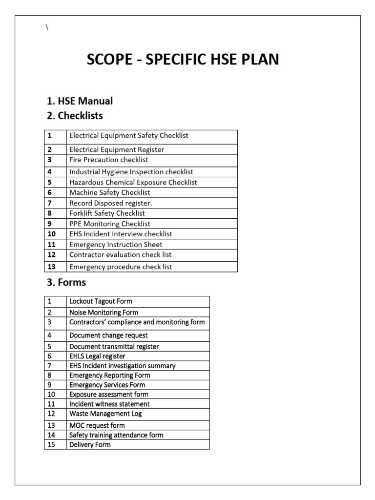 Scope - Specific HSE Plan | PDF | Occupational Safety And Health ...