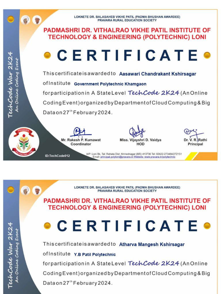 TechCode War 2K24 Participant Certificates | PDF