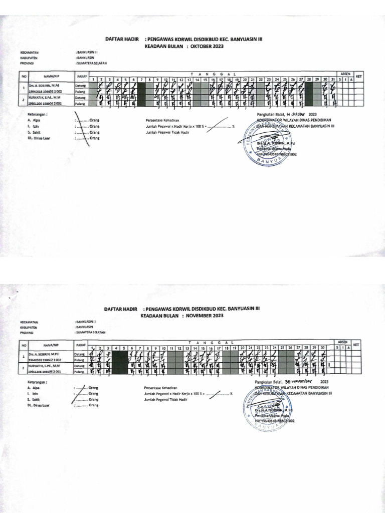 Absensi Okt Nov Des 2023 | PDF