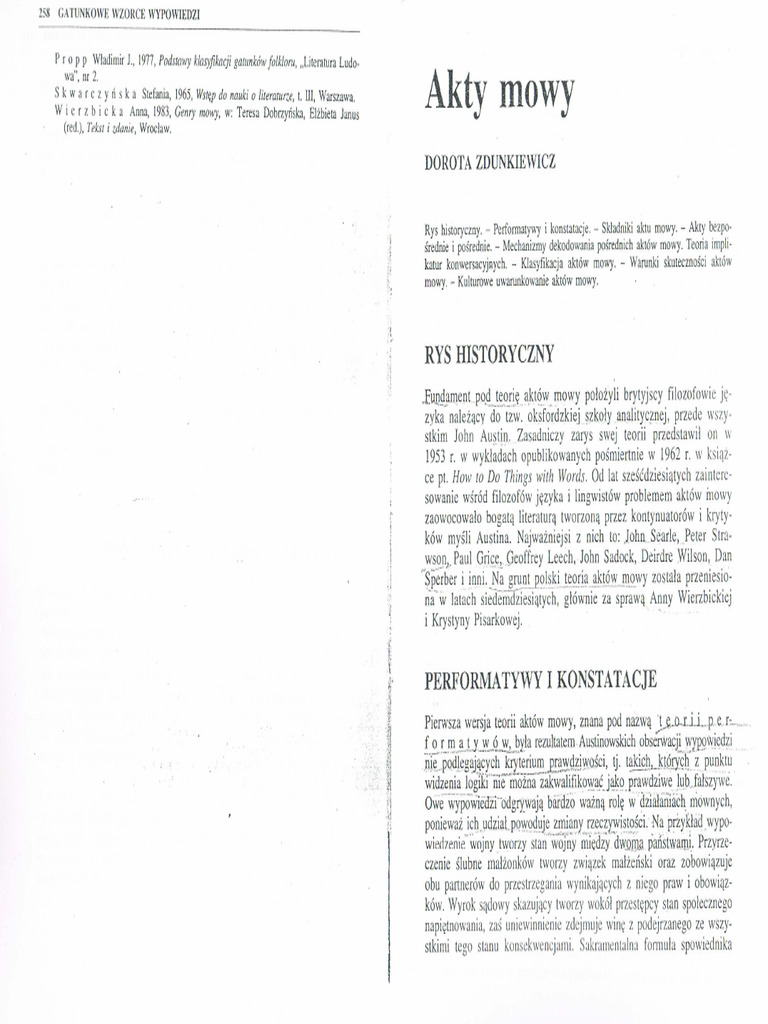 D. Zdunkiewicz - Akty Mowy | PDF