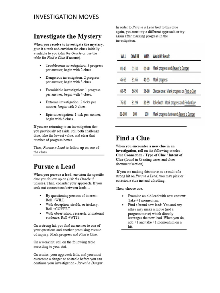 Investigation Moves - Version 4 | PDF