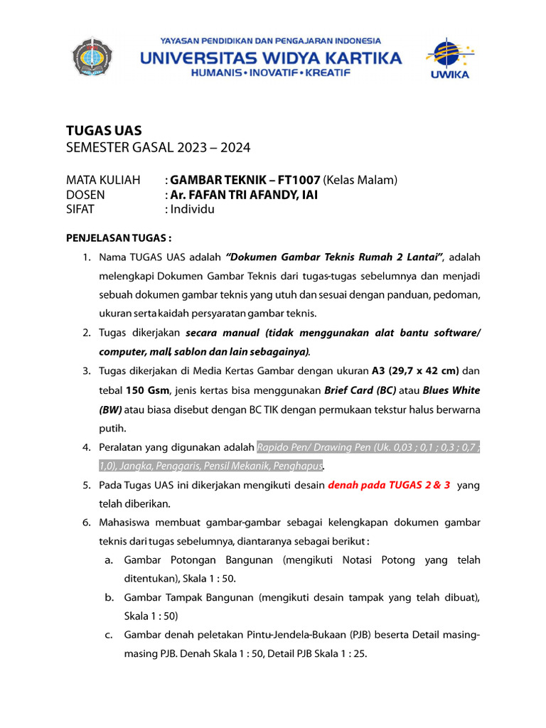 Penjelasan Tugas Uas - MK Gambar Teknik | PDF