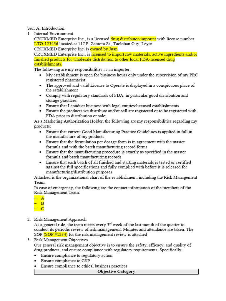 FDA Risk Management Plan | PDF | Regulatory Compliance | Food And Drug ...