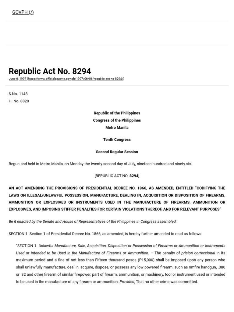 Republic Act No. 8294 - Official Gazette of The Republic of The ...