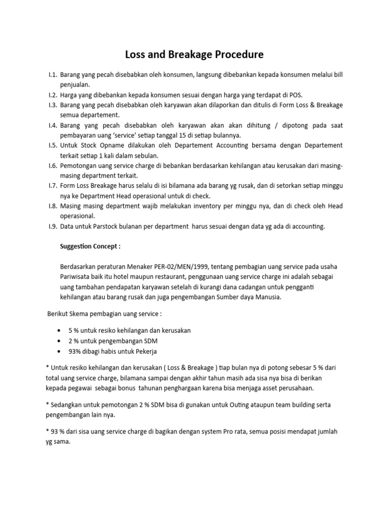 Loss and Breakage Procedure | PDF