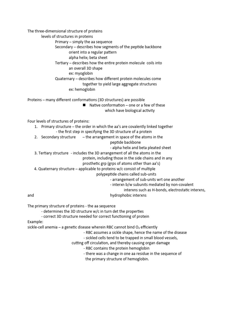 3a Protein 3d Structure Handout | PDF | Beta Sheet | Alpha Helix