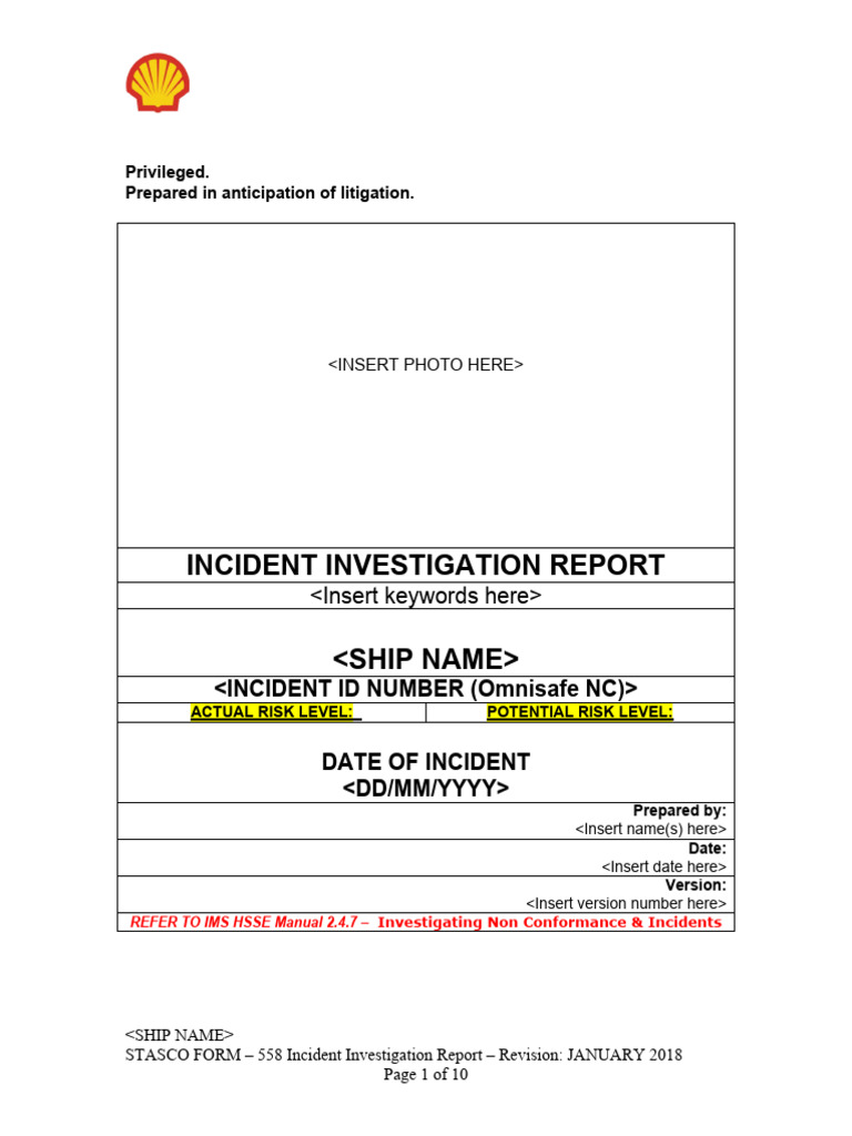 Form 558 Incident Investigation Report - Medium Risk | PDF