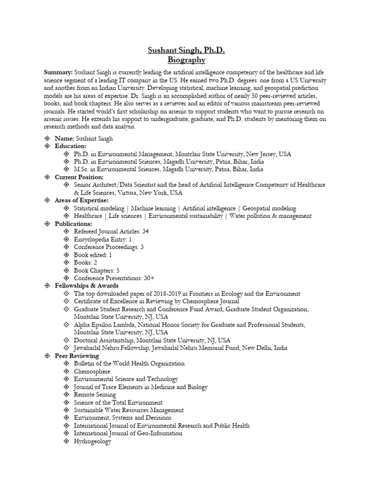 AI & Healthcare Expert: Dr. Sushant Singh | PDF | Science | Doctor Of Philosophy