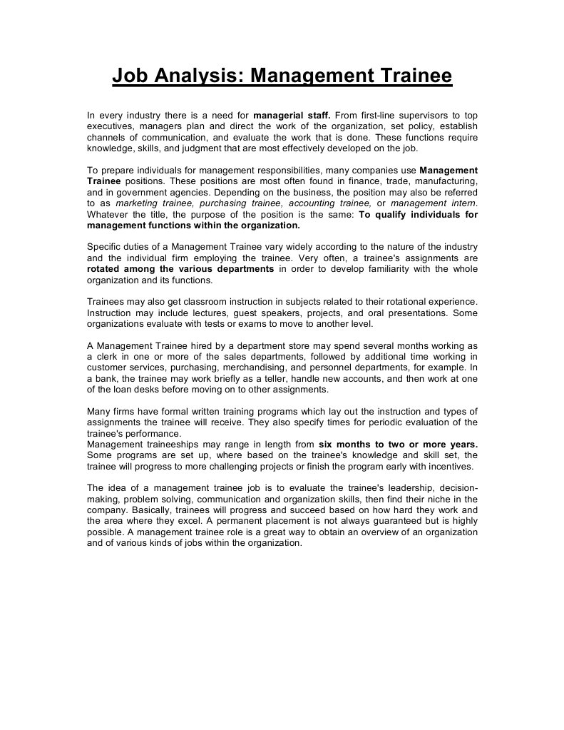 Job Analysis-Management Trainee | PDF