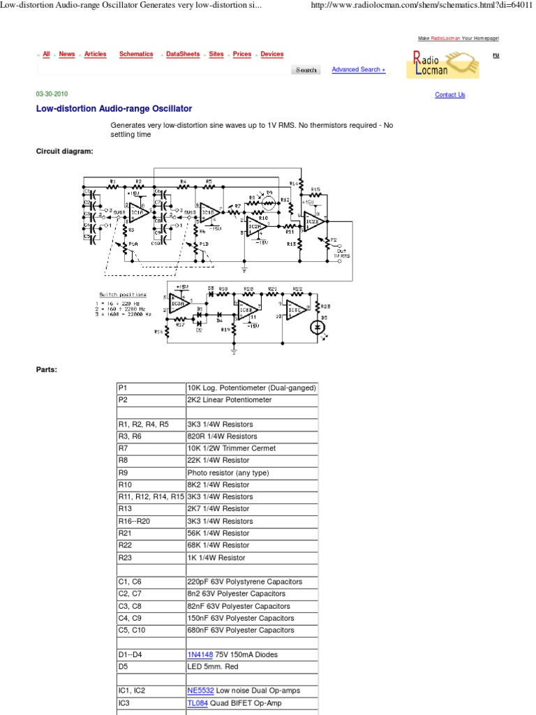 Low-Distortion Audio Oscillator Design | PDF | Electronic Oscillator ...