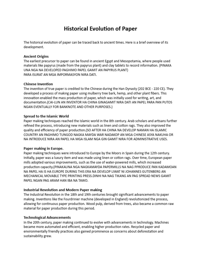 Historical Evolution - of - Paper | PDF | Paper | Papermaking