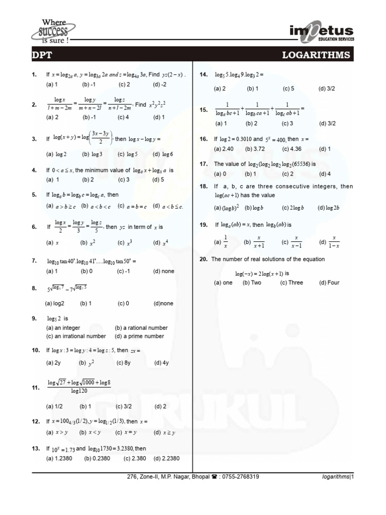 DPT - Logarithm 07.08.2020 | PDF | Logarithm | Complex Analysis