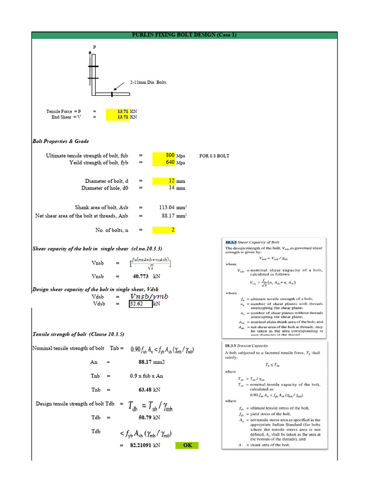 Purlin Bolt Design and Load Analysis | PDF | Screw | Applied And ...