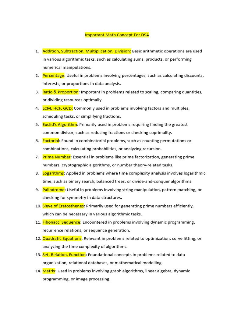 Important Math Concept For DSA | PDF | Algorithms | Mathematical Analysis