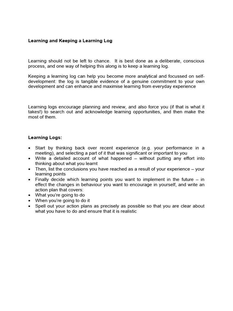 Learning Log: Enhance Self-Development | PDF