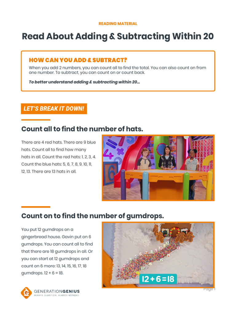 Add Subtract Within 20 | Download Free PDF | Arithmetic | Mathematics