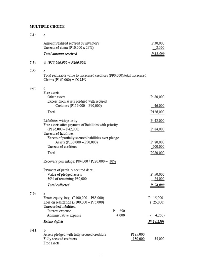 Answers To Selected MC in Ch07 | PDF | Equity (Finance) | Unsecured Debt
