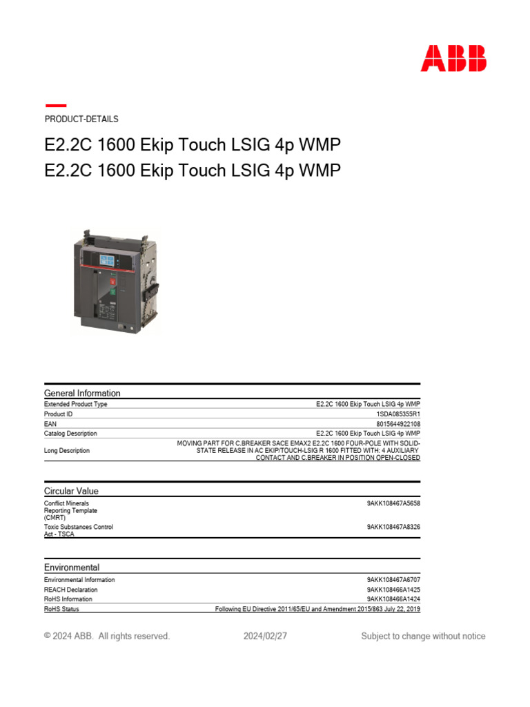 1SDA085355R1 E2 2c 1600 Ekip Touch Lsig 4p WMP | PDF | Science ...