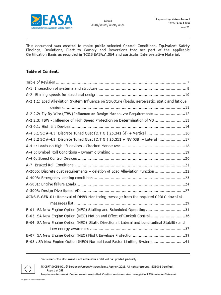 Explanatory Note Tcds Easa.a.064 Airbus A318 A319 A320 A321 Annex I Iss ...