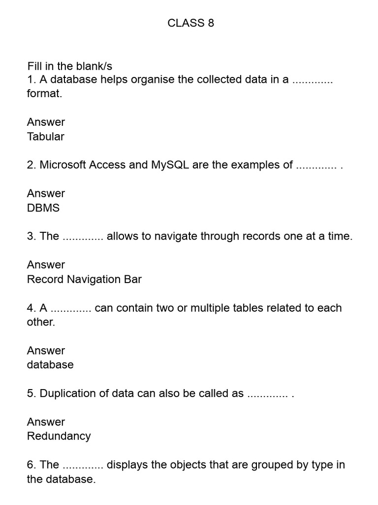 Class 8 | PDF | Databases | Relational Database