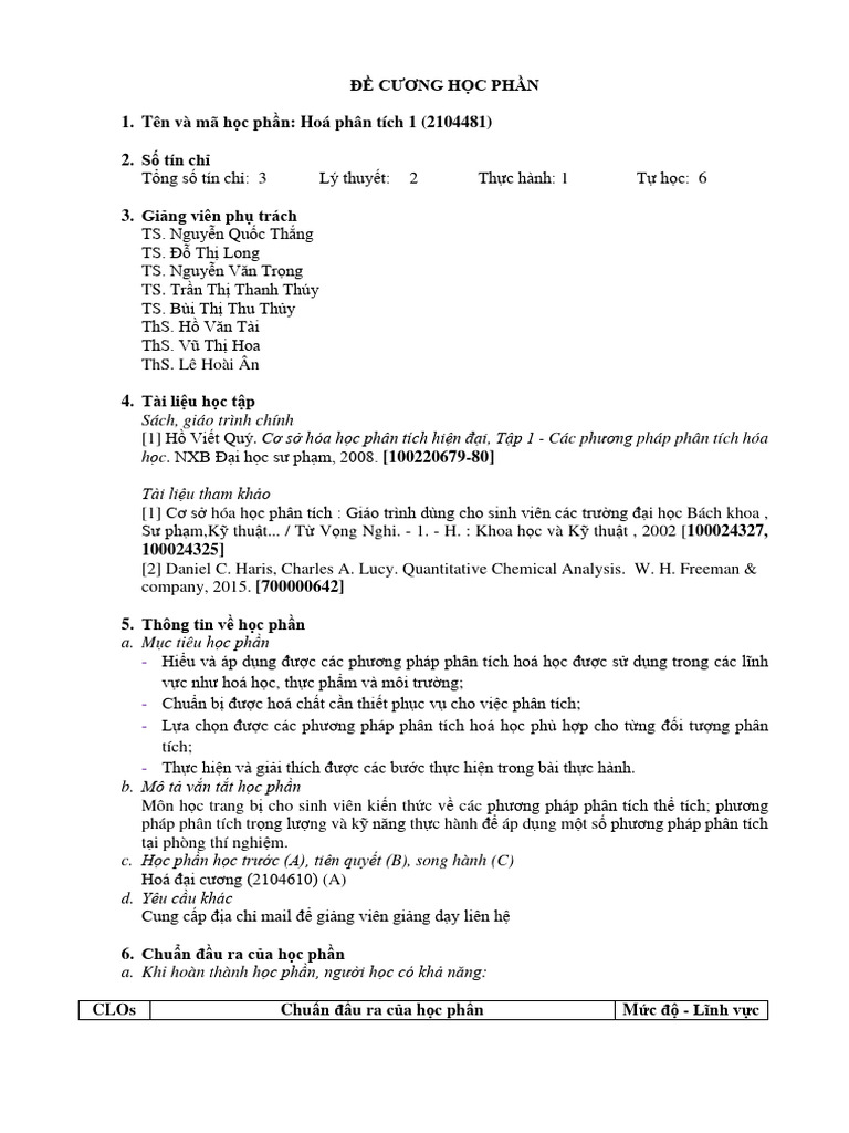 OBE - HOÁ PHÂN TÍCH 1 - KTPT 2022 (Final) | PDF