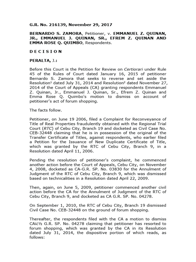 ZAMORA Vs QUINAN | PDF | Lawsuit | Complaint