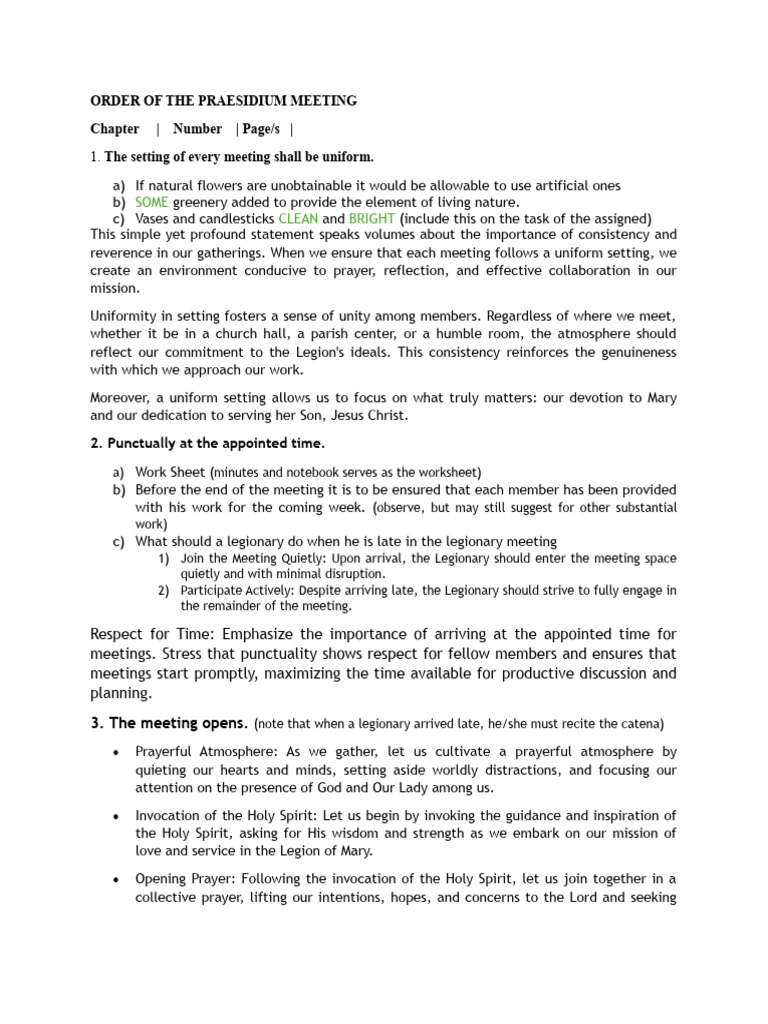 Order of The Praesidium Meeting | PDF | Rosary | Prayer
