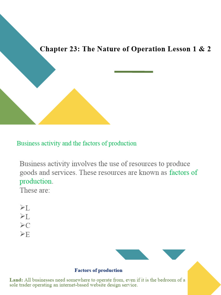 The Nature of Operations Lesson 1 & 2 | PDF | Factors Of Production ...