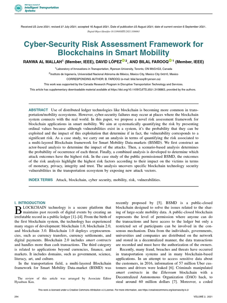 Cyber-Security Risk Assessment Framework For Blockchains in Smart ...
