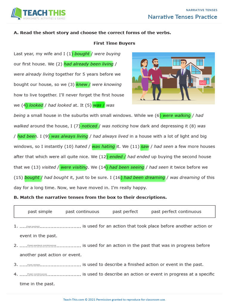 Narrative Tenses Practice | PDF | Grammatical Tense | Language Mechanics