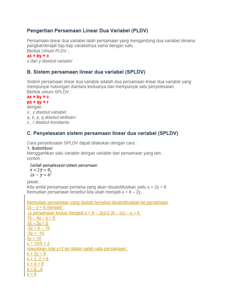 Pengertian Persamaan Linear Dua Variabel | PDF