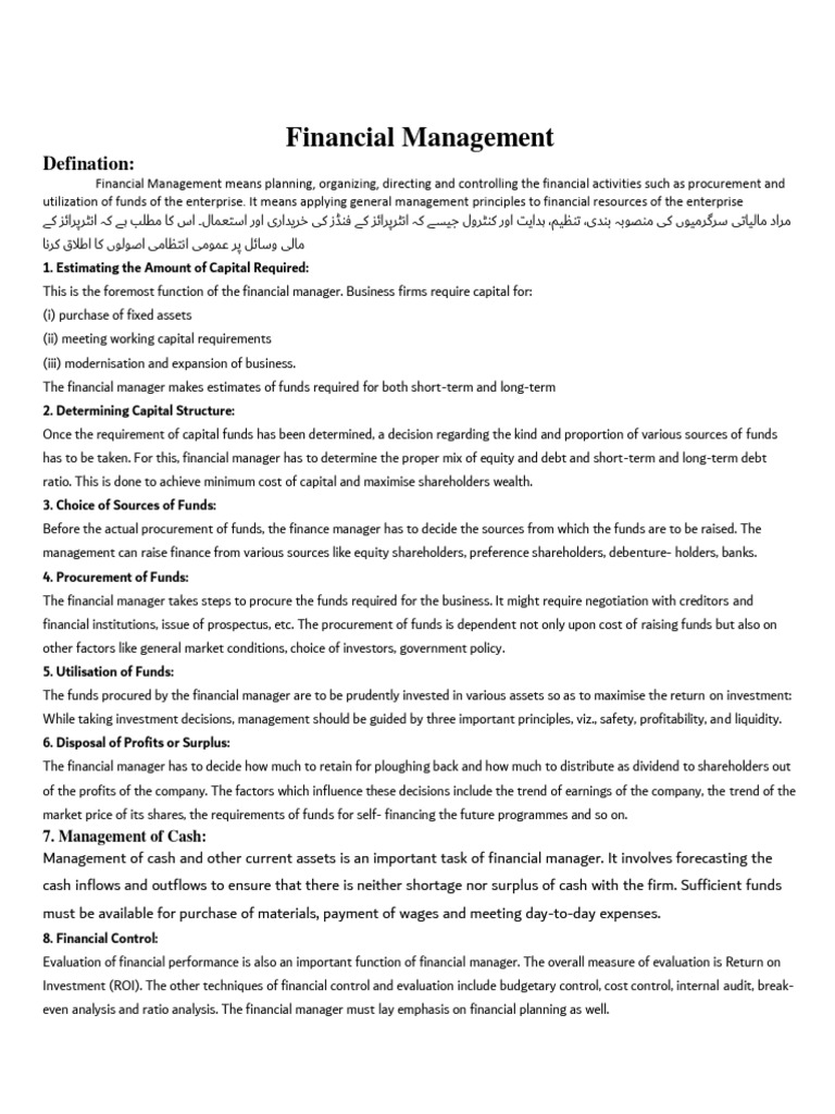 Financial Management Pdf Financial Capital Investing