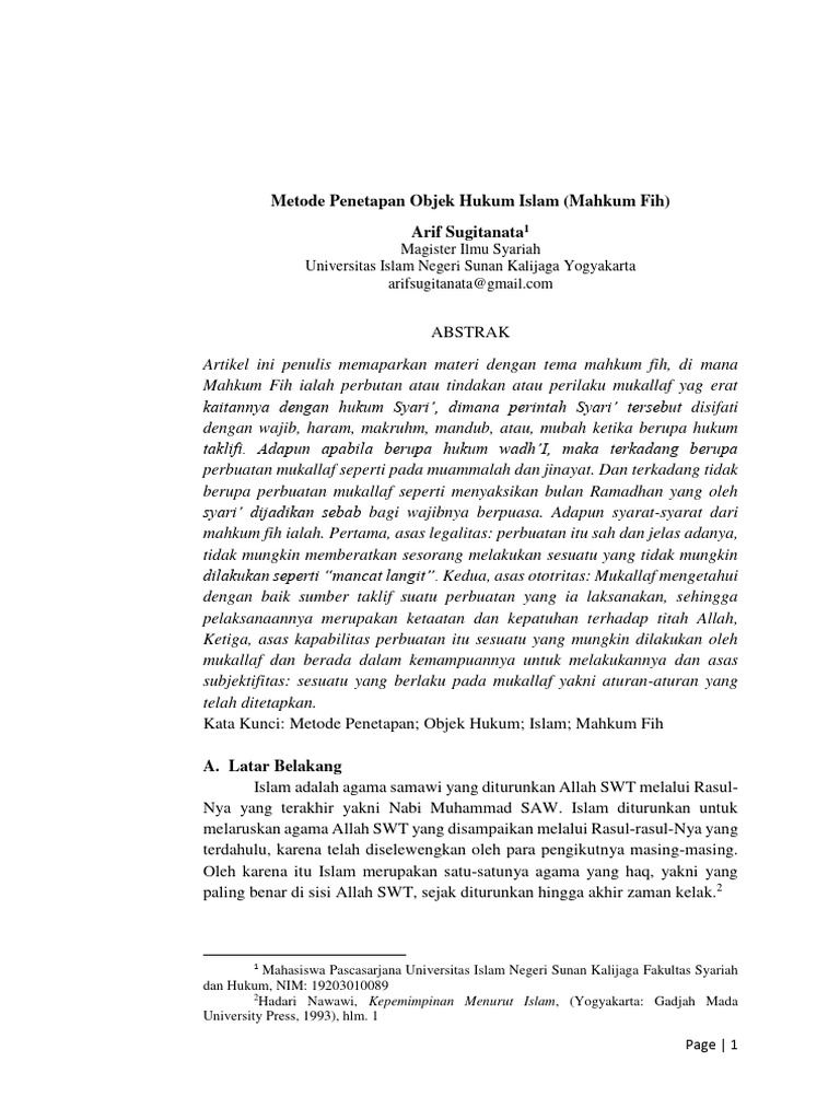 Metode Penetapan Objek Hukum Islam Mahku | PDF