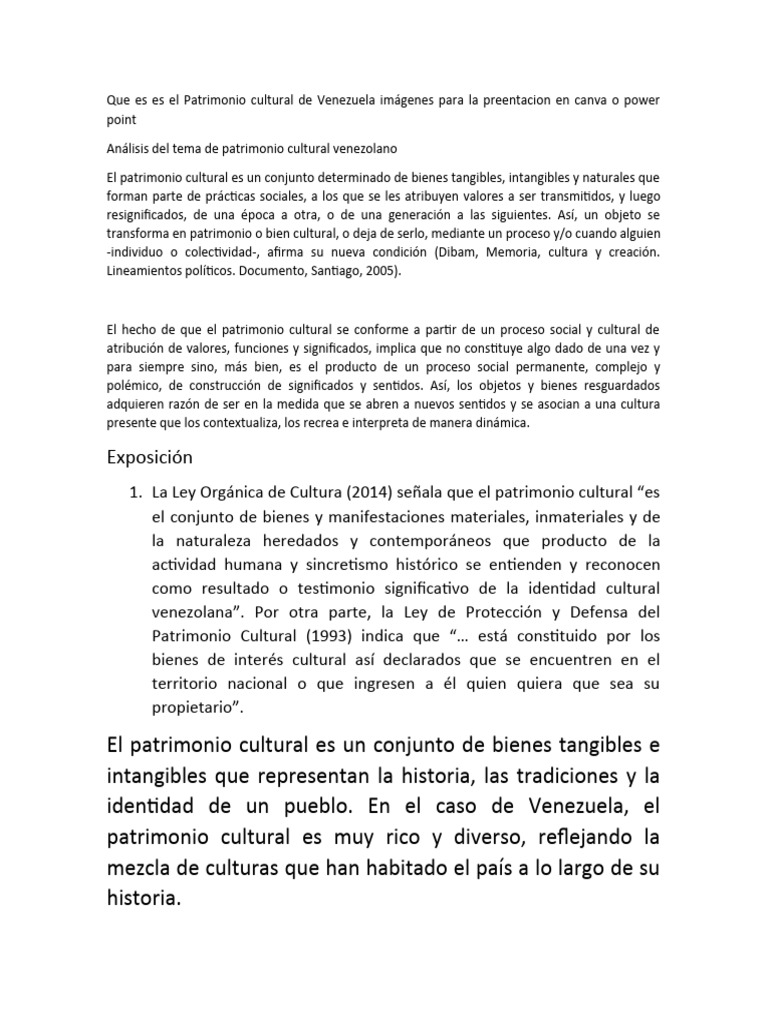 Análisis del tema de patrimonio cultural venezolano | PDF | Patrimonio cultural | Venezuela